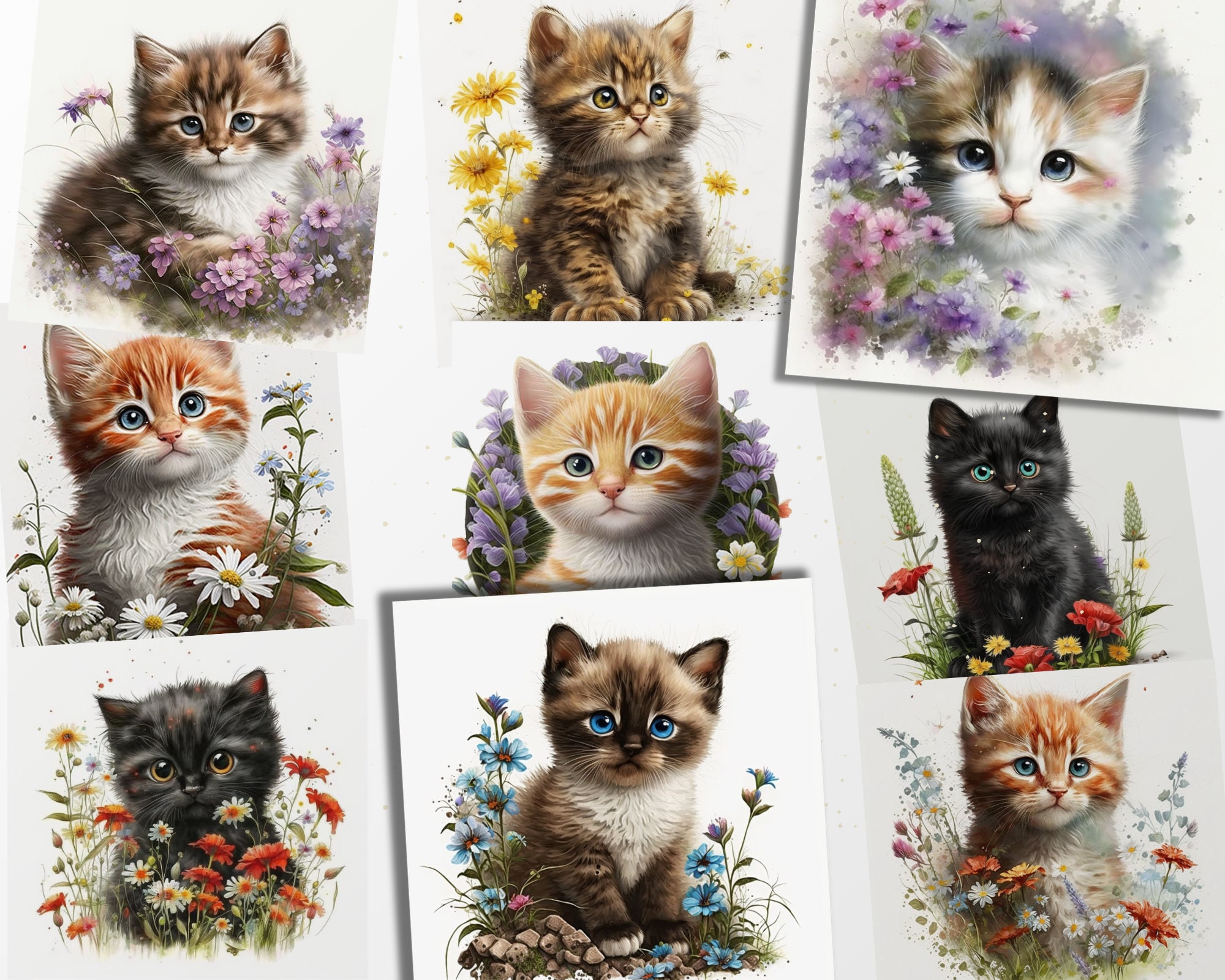 Cute Kittens Clip Art Funny Cats Design Bundle Watercolor Cat - Etsy
