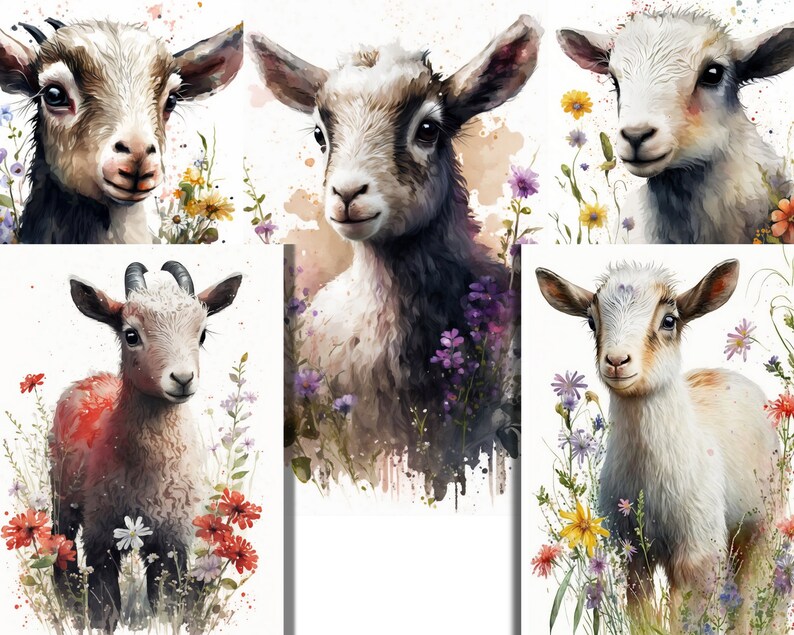 Cute Goat Watercolor Clip Art Funny Kid Design Bundle - Etsy