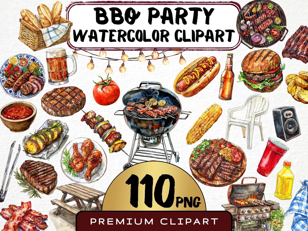 Watercolor BBQ Party Clipart 110 Png, Summer Barbecue, Grill ...