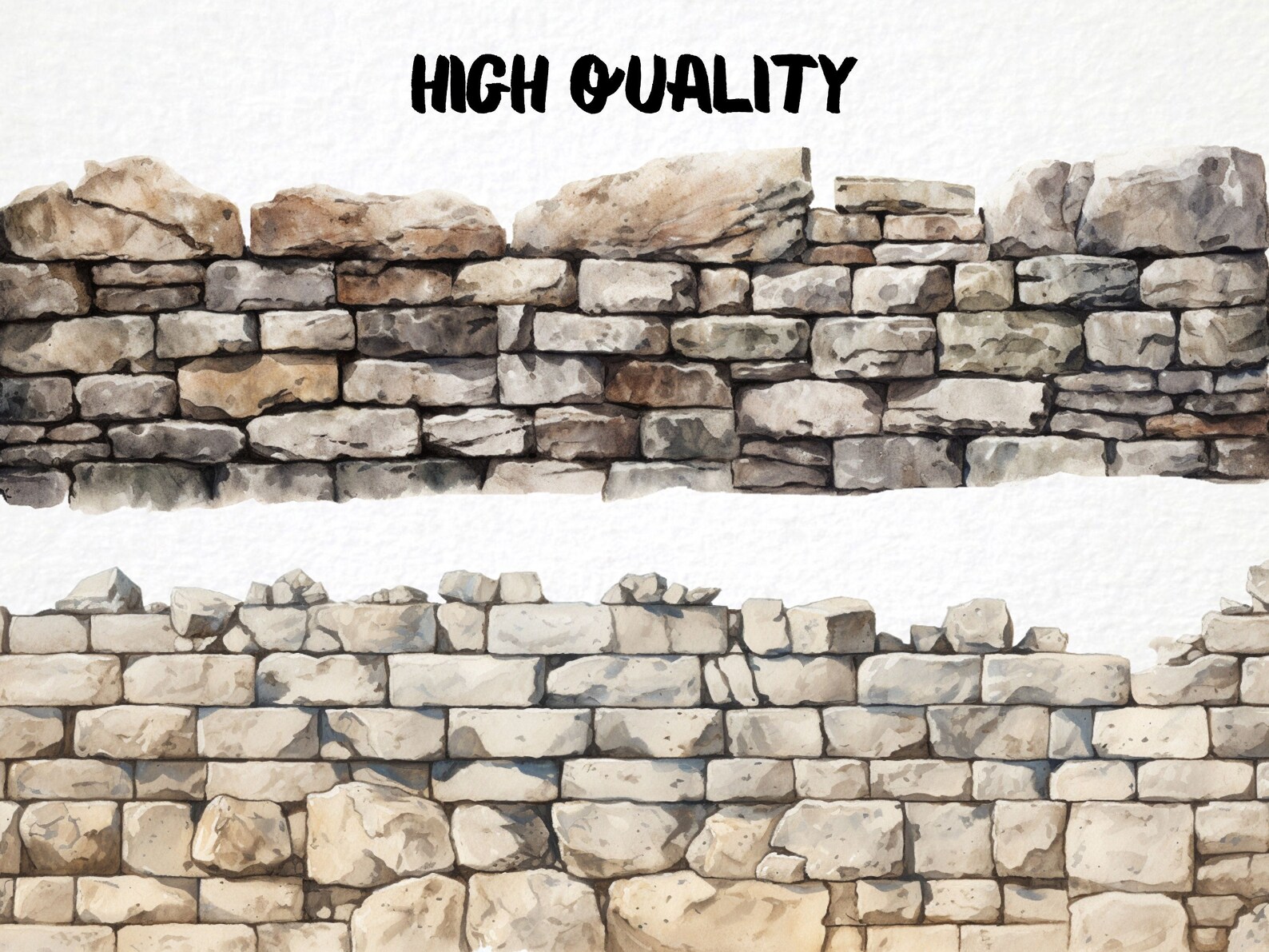 Watercolor Stone Wall Borders Clipart, DIY Graphics (23 PNG) - Etsy