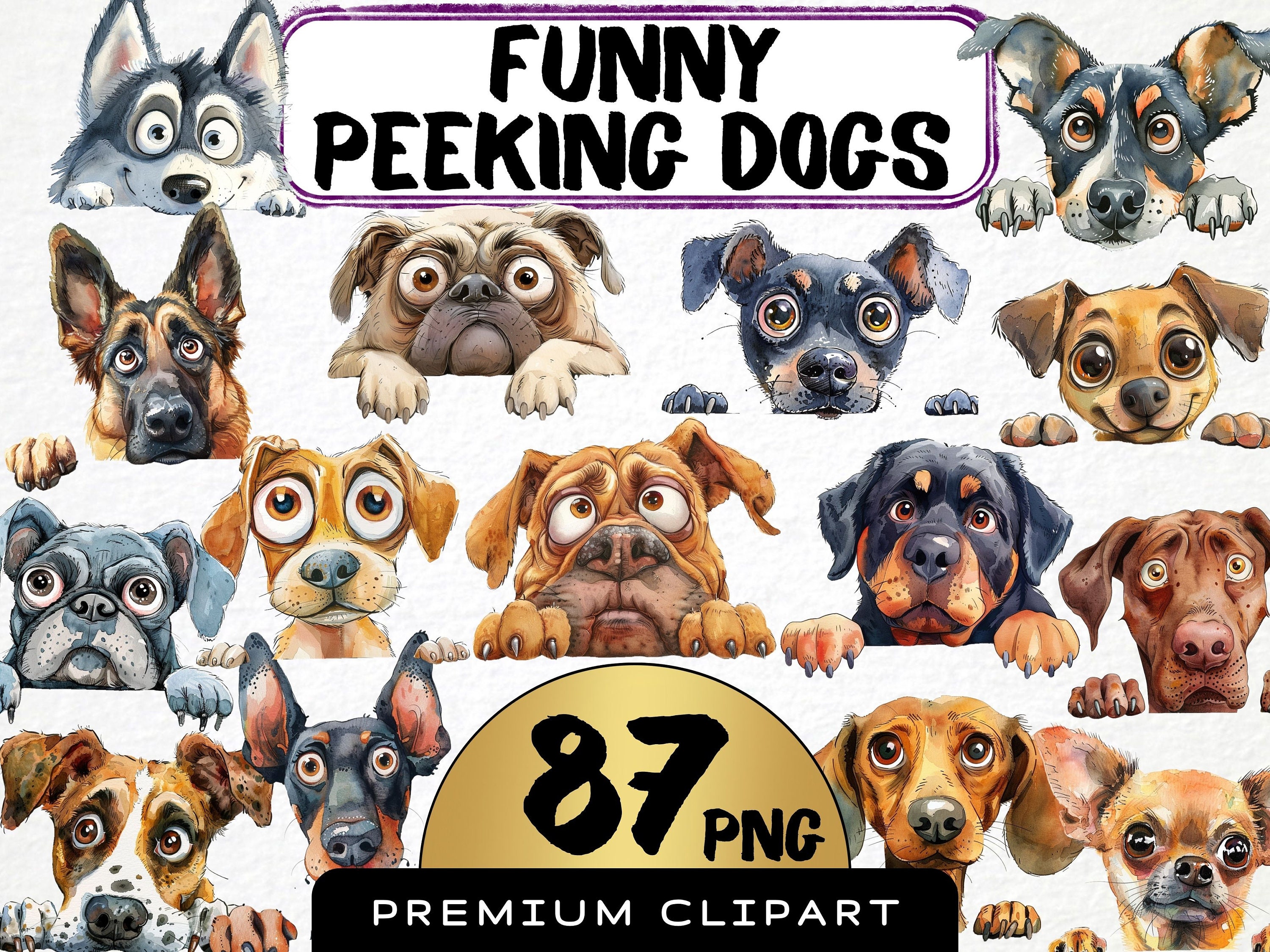 Funny Watercolor Peeking Dogs Clipart, 87 PNG Bundle - Etsy