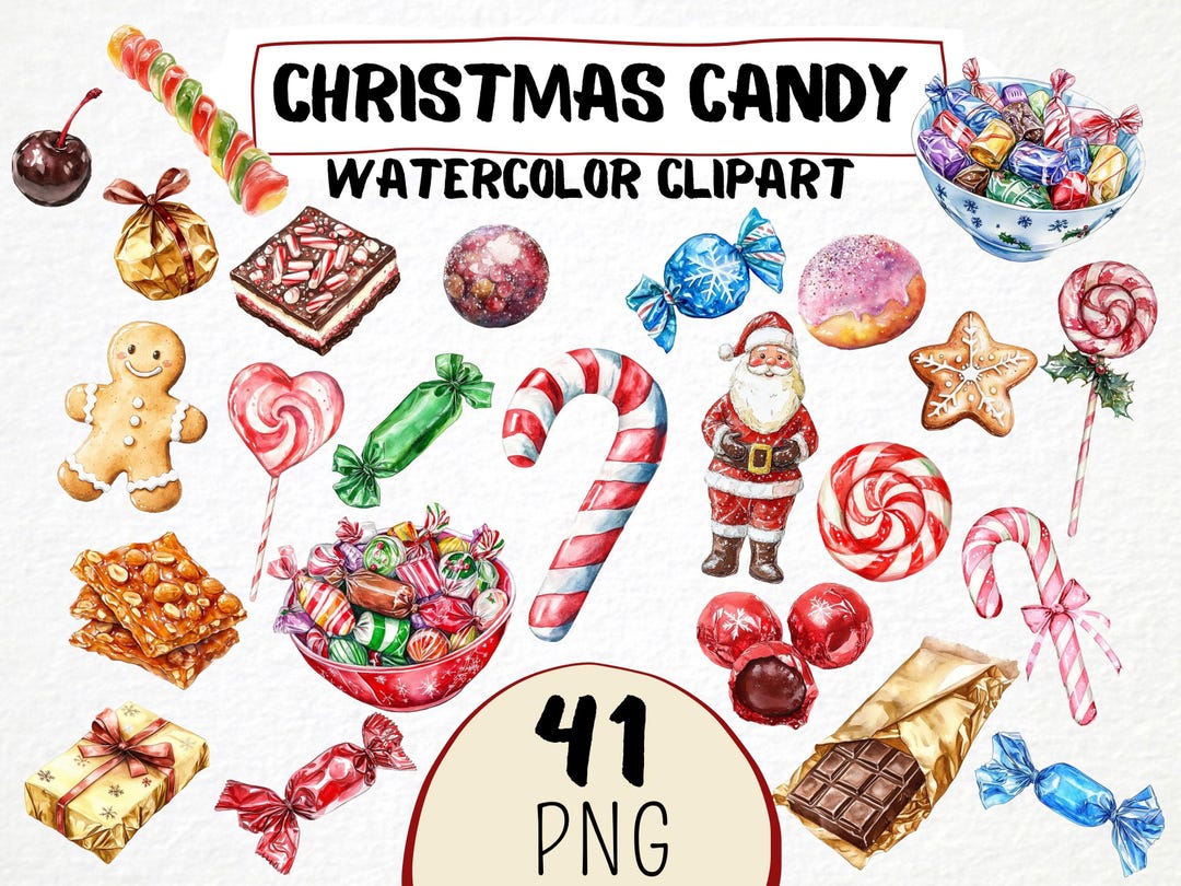 Watercolor Christmas Candy Clipart 41 Png, Festive Sweets, Chocolate ...
