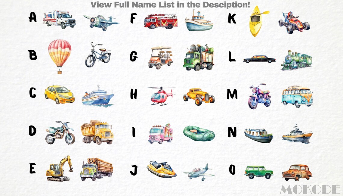 Transportation A-Z Clipart, Set of 52, Vehicles Download, Alphabet Clip ...