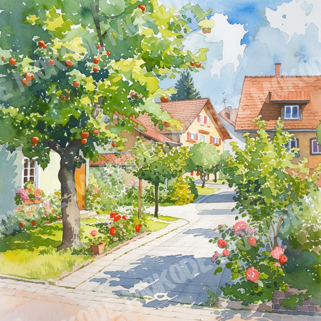 10 High Quality Watercolor Summer Suburbs Designs Png, Sunny City Walk ...