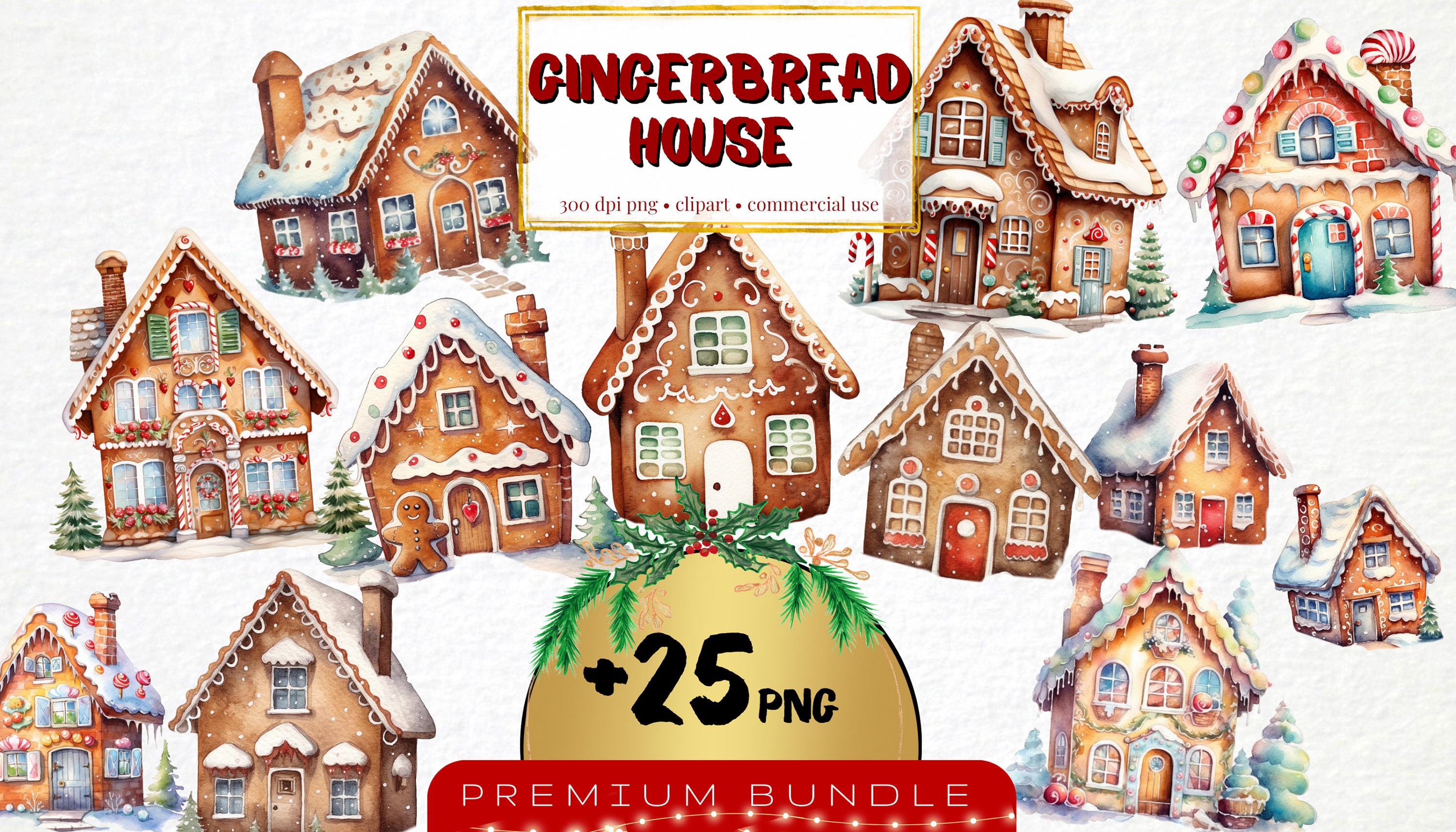 Gingerbread House Clipart, Set of 25, Christmas Clipart, Candy House ...