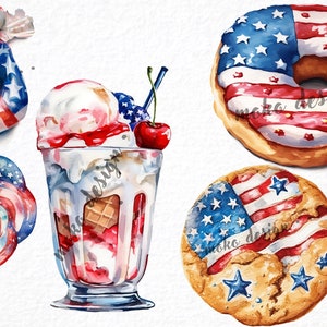 4th of July Watercolor Patriotic Sweets Transparent Clip Art American ...