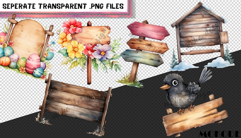 Wooden Sign Watercolor Clipart Wood Sign Illustration, Set of 40 ...