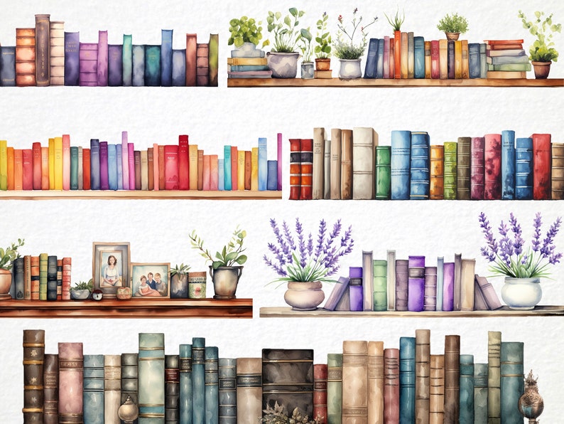 Watercolor Book Borders 62 Clipart Bundle, DIY Library Graphics ...