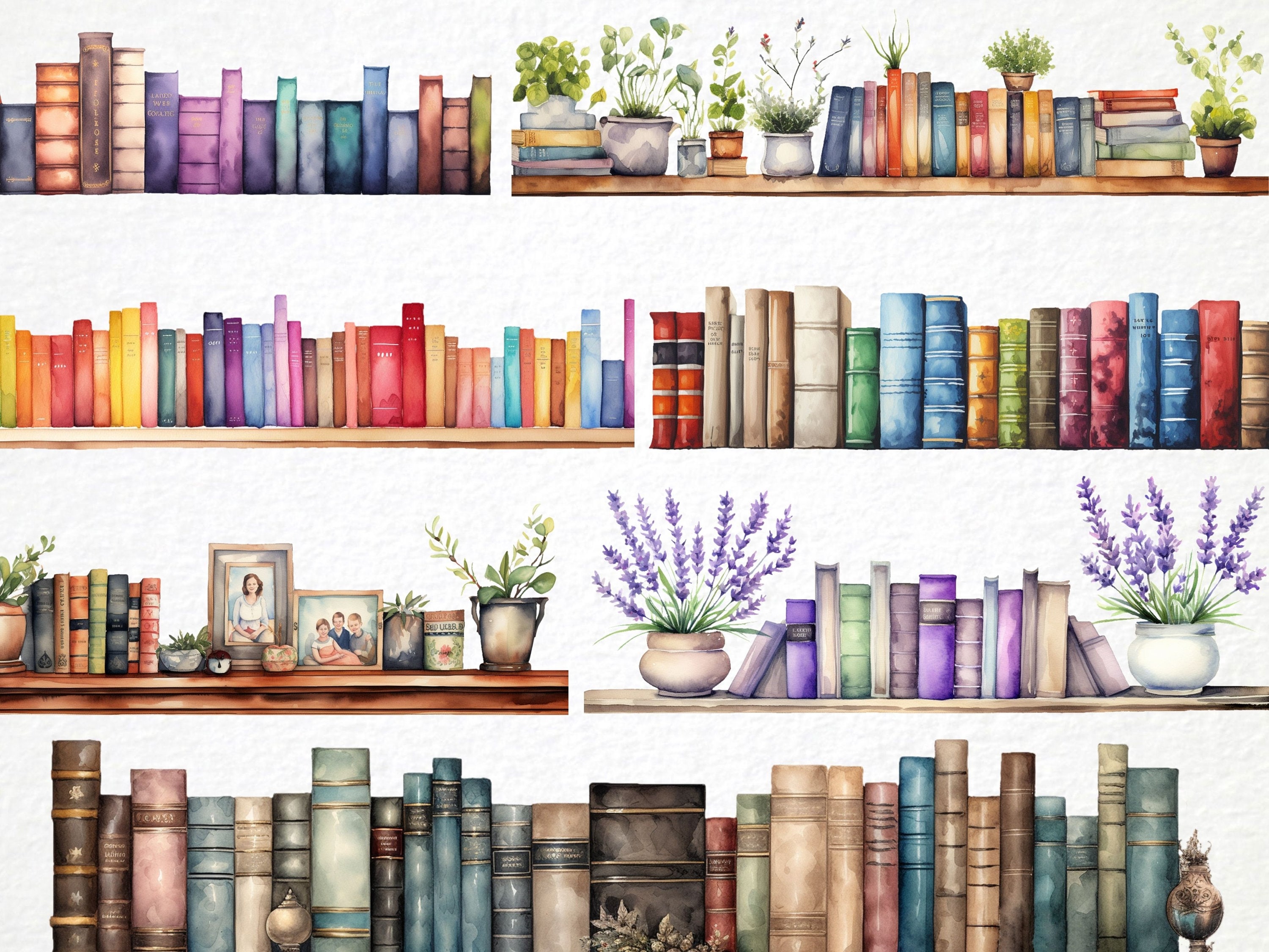 Watercolor Book Border Clipart – Library Bookshelf Graphics (62 PNG) - Etsy