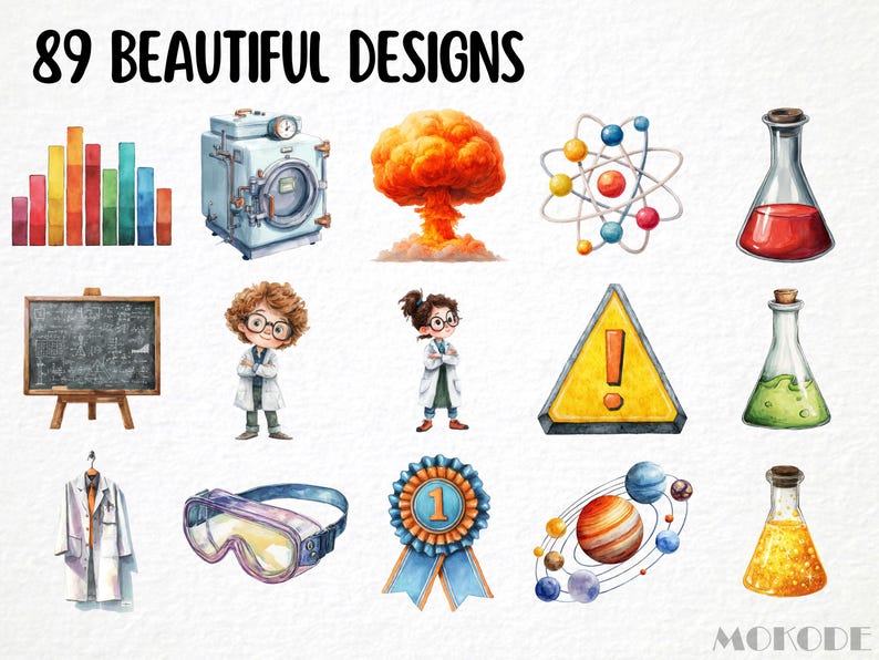 Science Lab Watercolor Clipart, Physics, Chemistry (digital Download ...