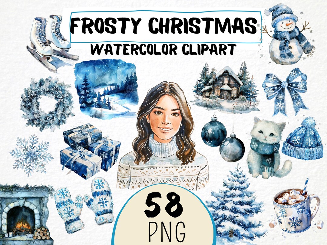 Watercolor Frosty Christmas Clipart 58 Png, Soft Cozy Winter Snow ...