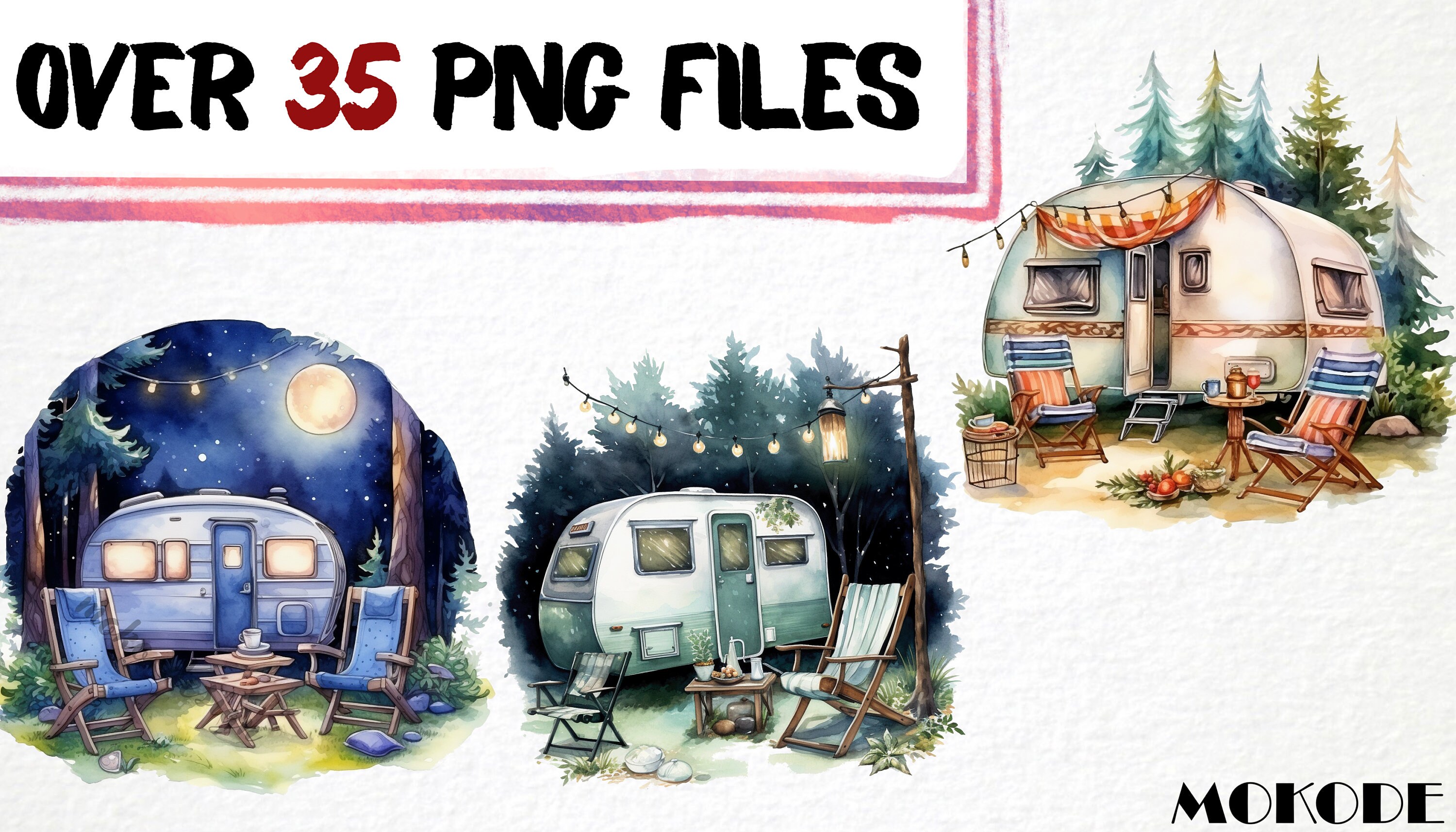 Watercolor Van Life Clipart Set, Caravan Camping Illustrations (PNG ...