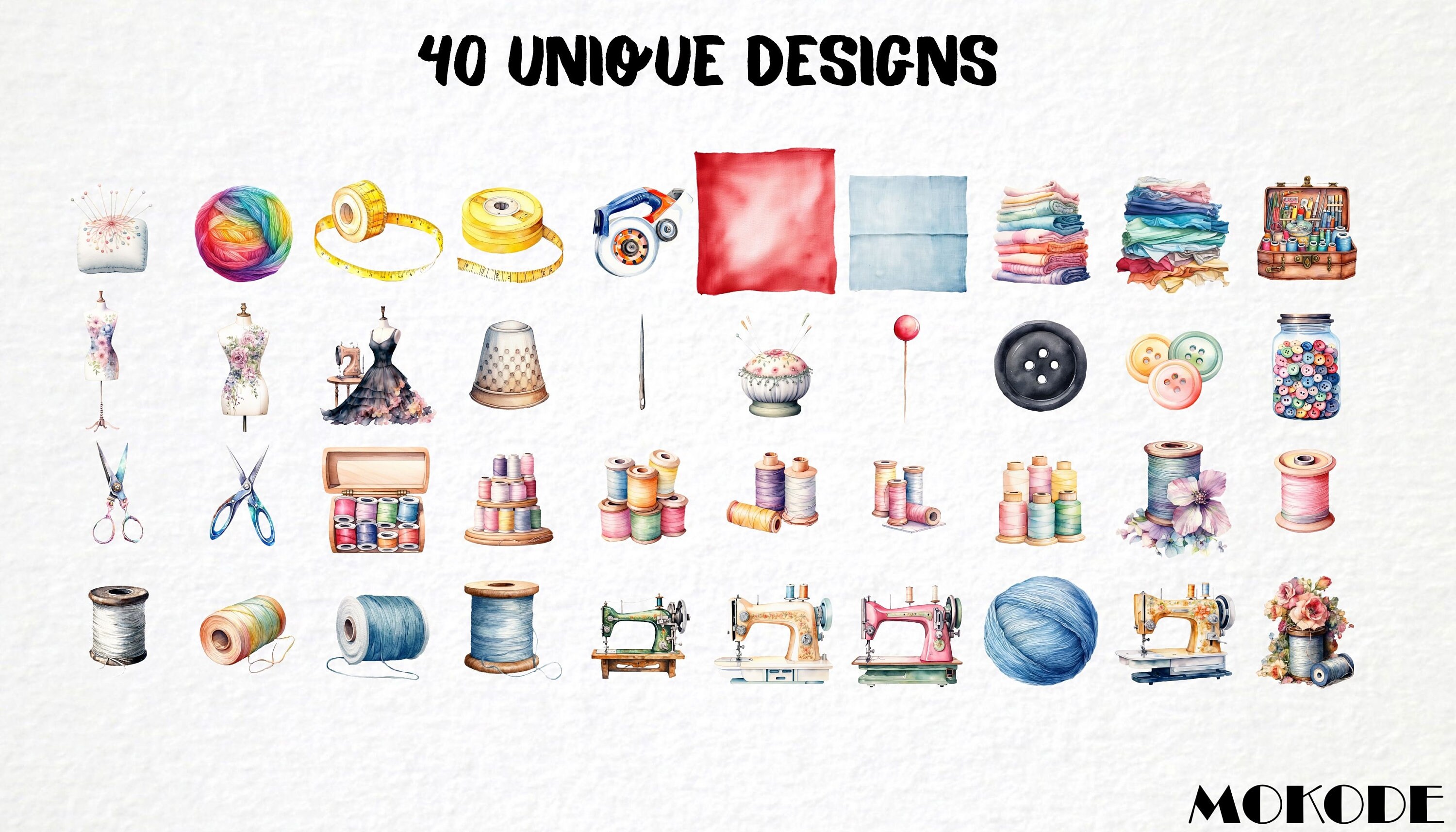 Watercolor Sewing Utensils Clipart, Set of 40, Craft Room Essentials ...