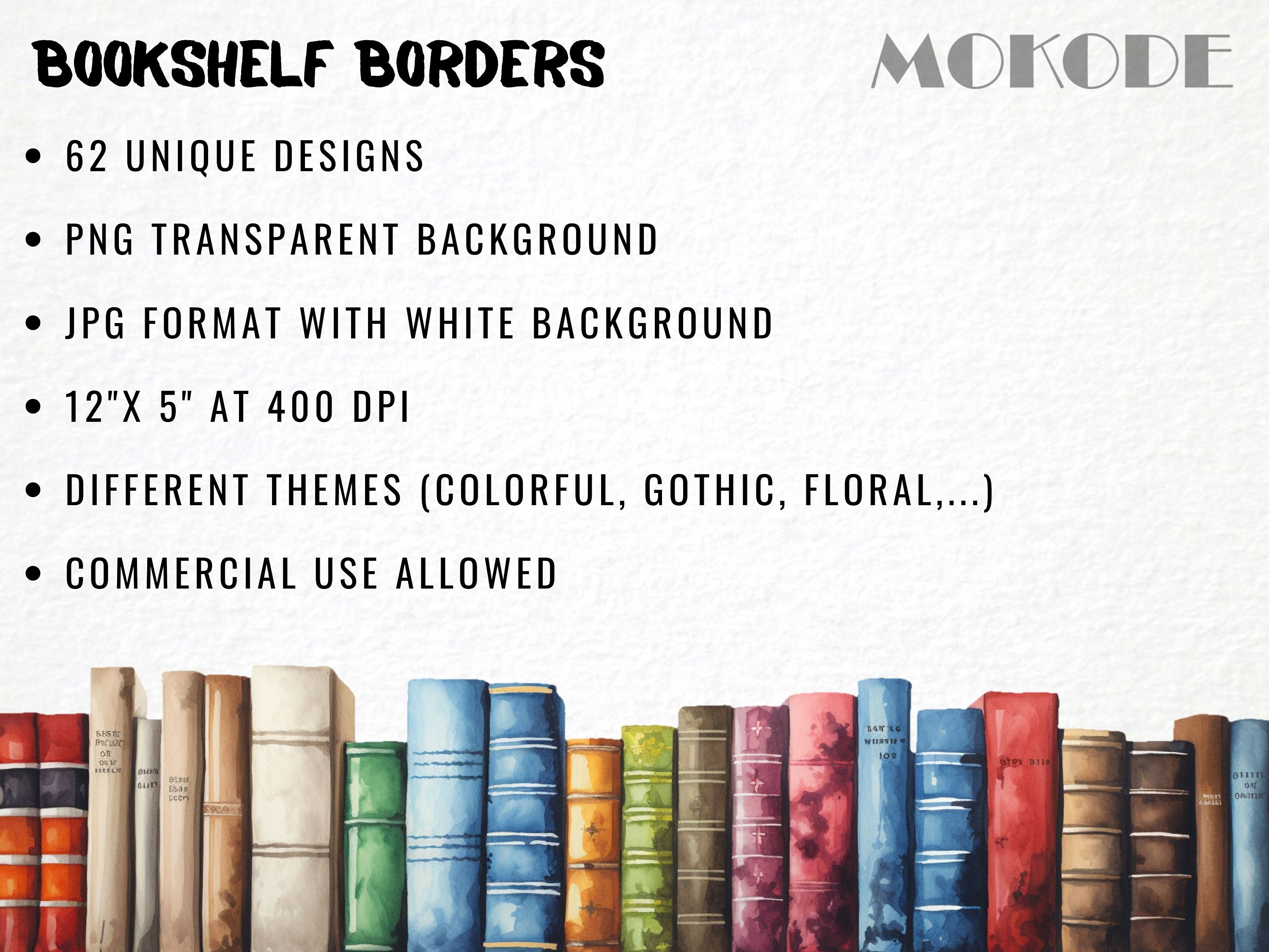 Watercolor Book Border Clipart – Library Bookshelf Graphics (62 PNG) - Etsy