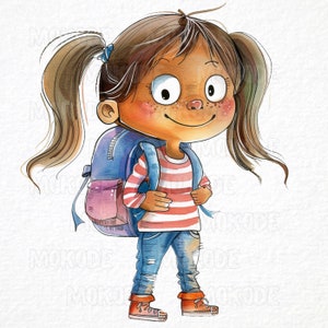School Kids Clipart 17 Png, Watercolor First Day of School Gift, Cute ...