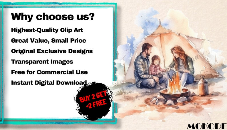 Watercolor Campfire With Family Clipart Set of 20 Watercolor - Etsy