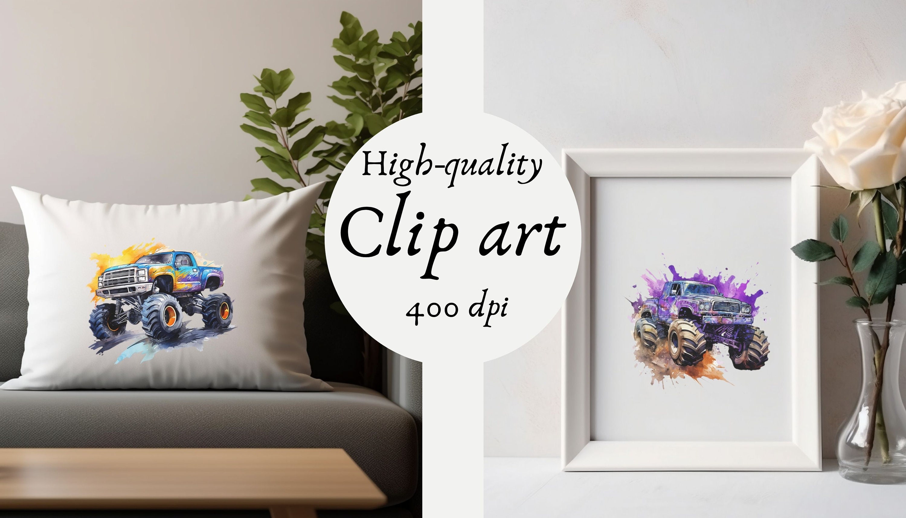 Watercolor Monster Truck Clipart Set, Boy Nursery Art (digital Art ...