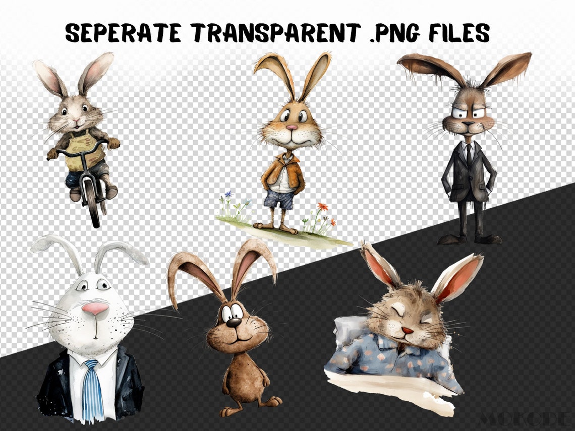 Funny Bunny Clipart 20 Png, Cute Caricature Pets, Quirky Rabbit ...