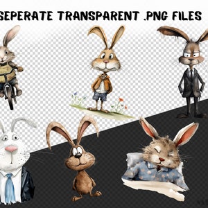 Funny Bunny Clipart 20 Png, Cute Caricature Pets, Quirky Rabbit ...