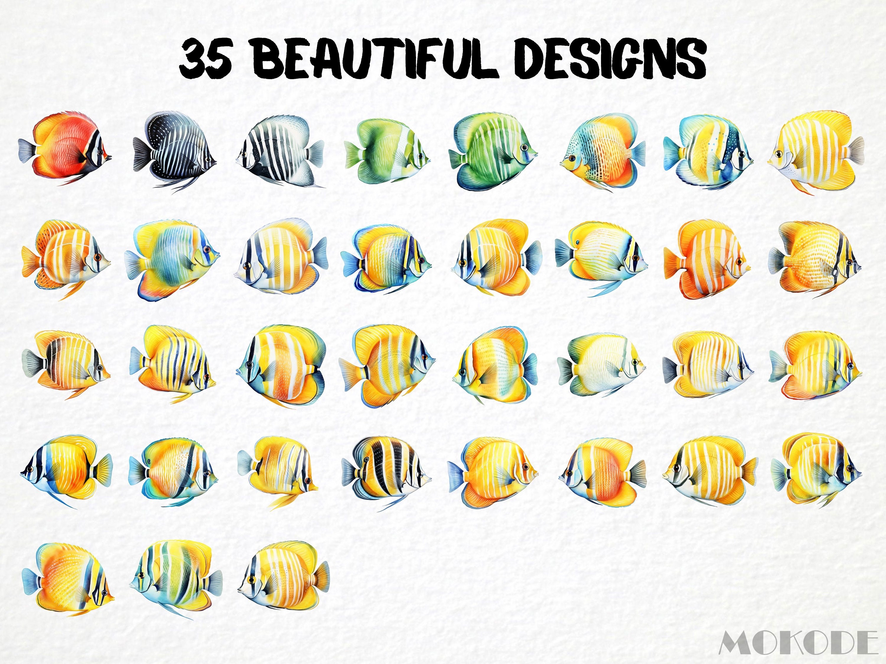 Watercolor Butterflyfish Clipart, Tropical Fish PNG, Sea Animal Art ...