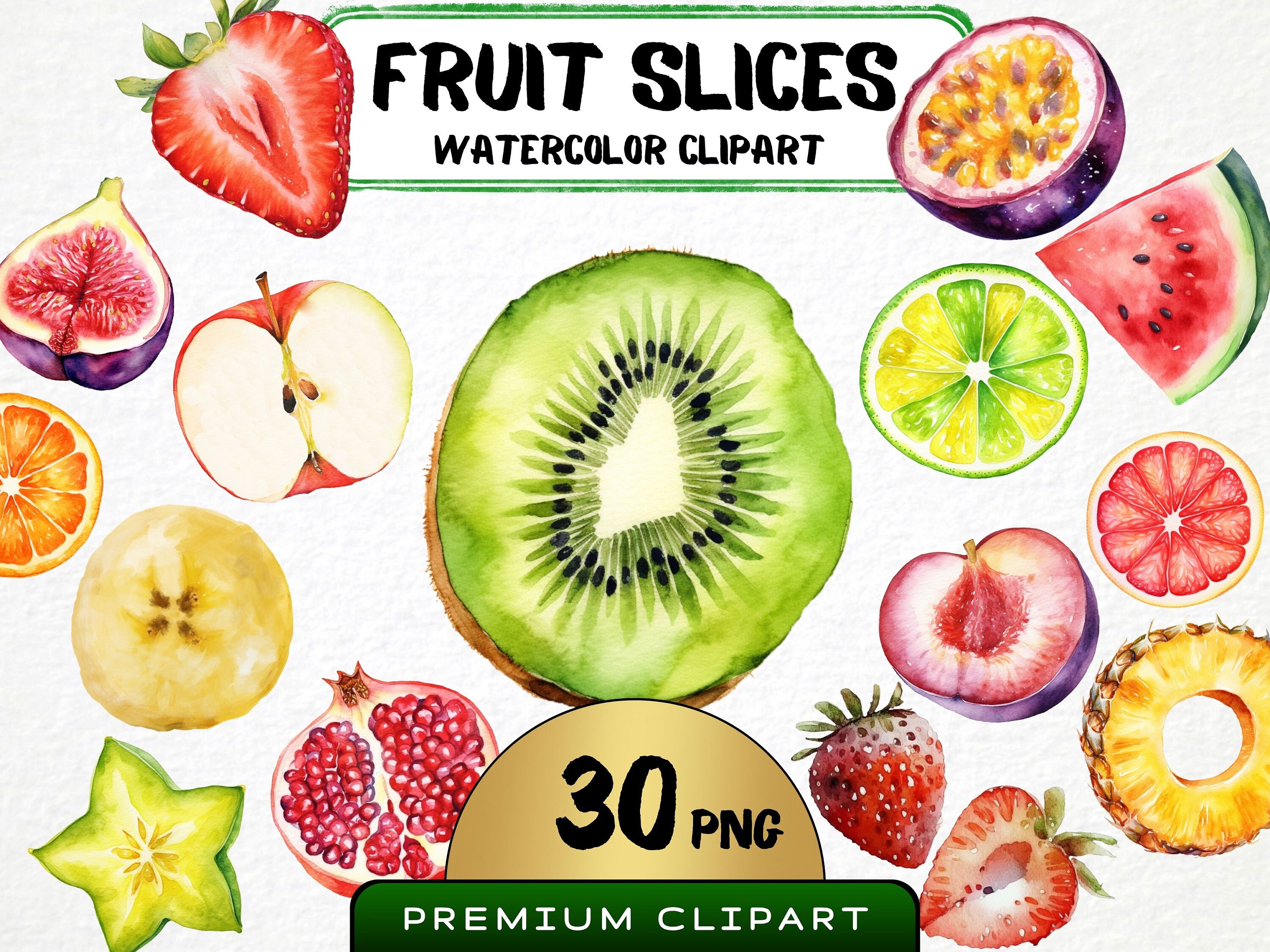 Watercolor Fruit Slices Clipart 30 Png Sweet Fruits Cut in - Etsy