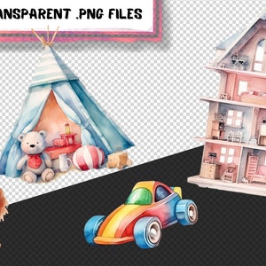 Watercolor Childrens Toy Clipart, Set of 90, Playtime Clipart Bundle ...