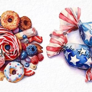 4th of July Sweets Clip Art: Watercolor Patriotic Candy (digital ...