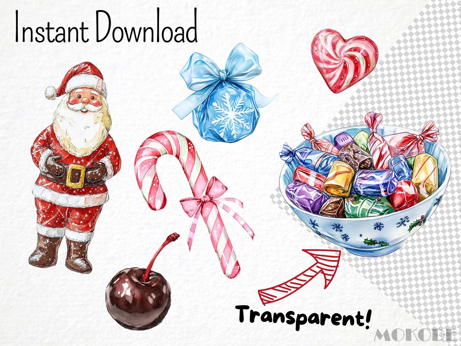 Watercolor Christmas Candy Clipart, Festive Sweets (41 PNG) - Etsy