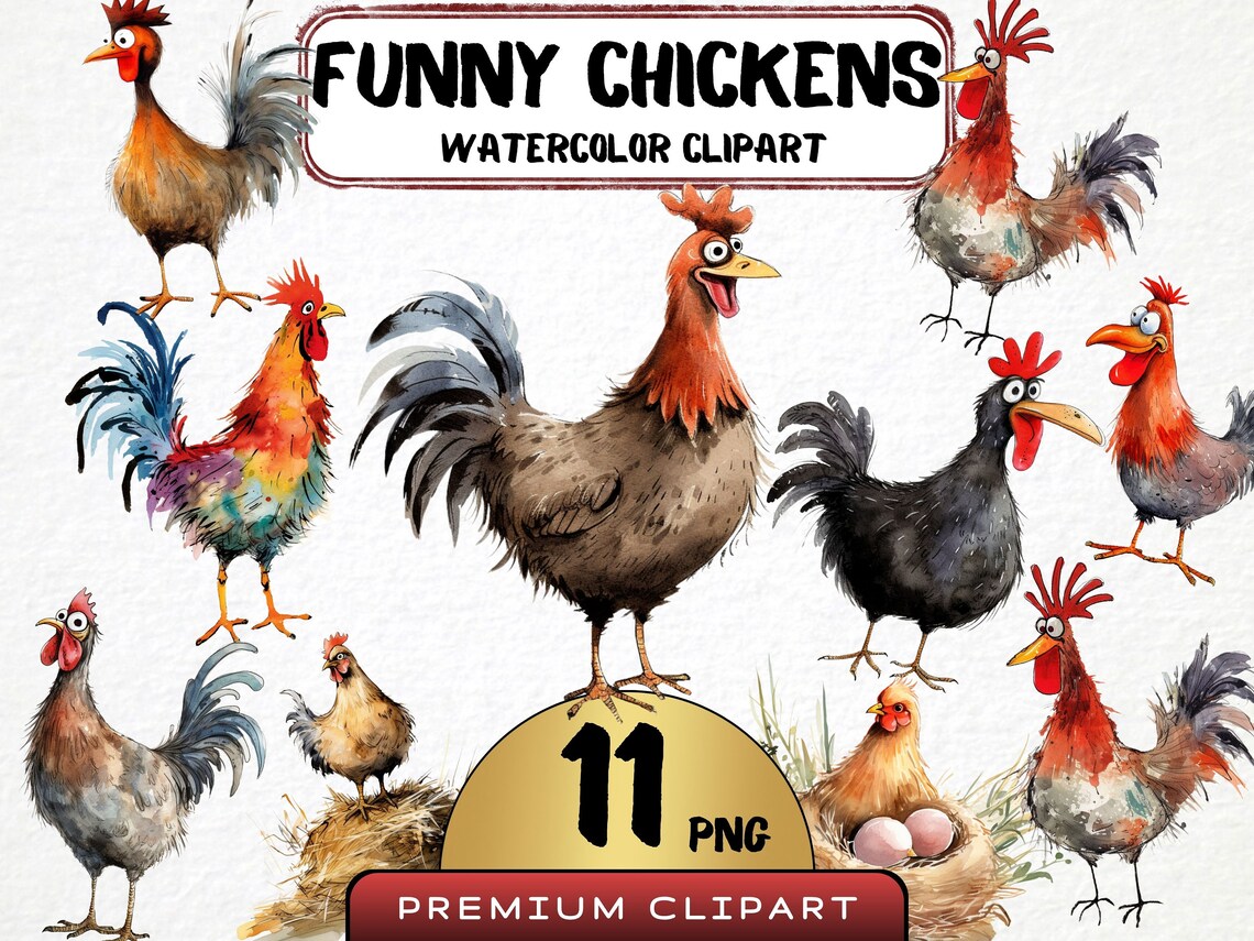 Funny Chickens Clipart 11 Png, Cute Caricature Farm Animals, Chicken ...
