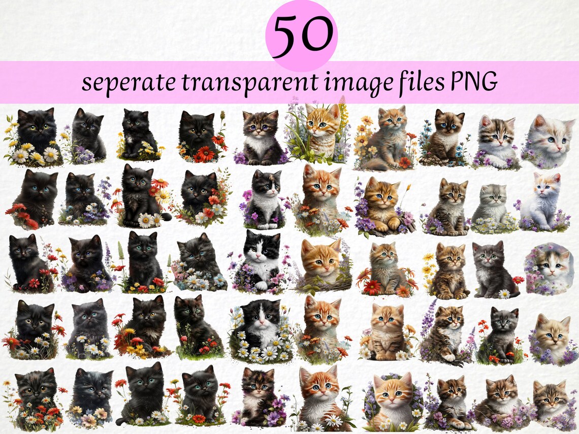 50 Cat Png Cat Clipart Kitten Clipart Watercolor Cute Cat - Etsy