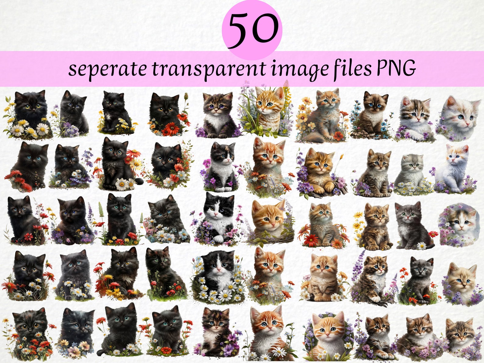 50 Cat Png Cat Clipart Kitten Clipart Watercolor Cute Cat - Etsy