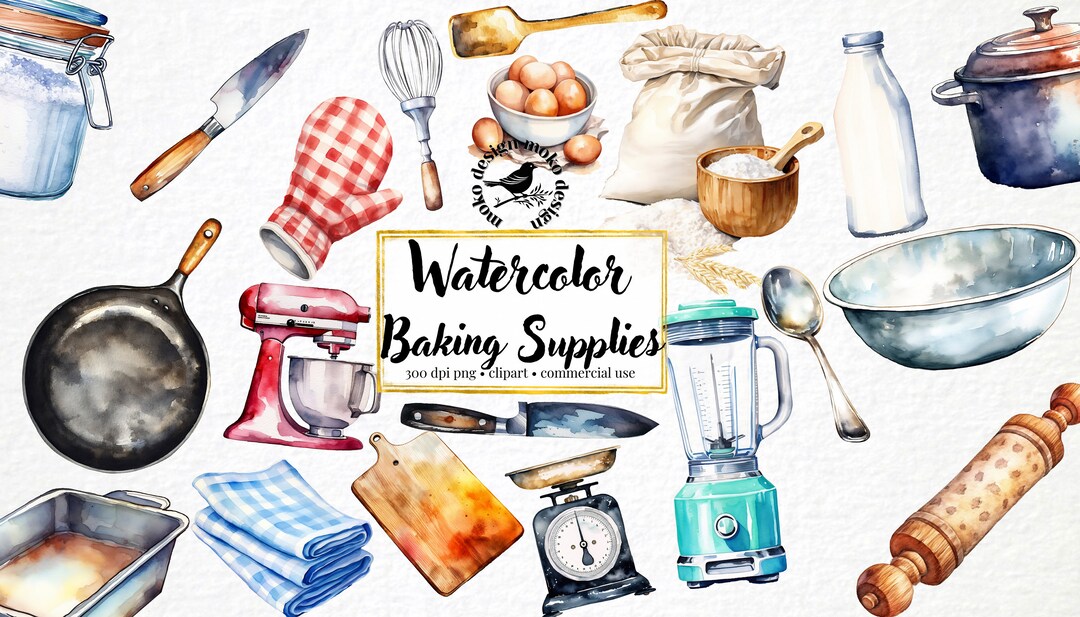 Watercolor Baking Supplies Clip Art Cooking Watercolor Baking Clip Art ...