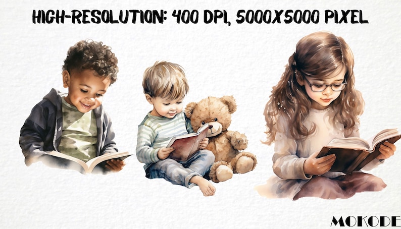 Kids Reading Watercolor Clipart, Nursery Bookworm PNG Set - Etsy