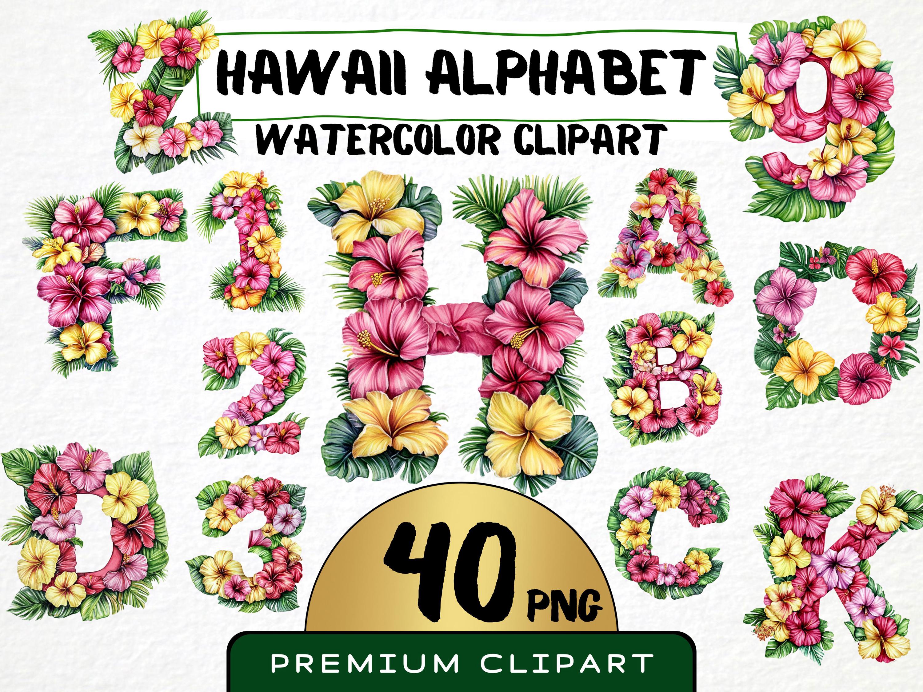 Watercolor Floral Alphabet Clipart, Hawaiian Tropical Letters (40 PNG ...
