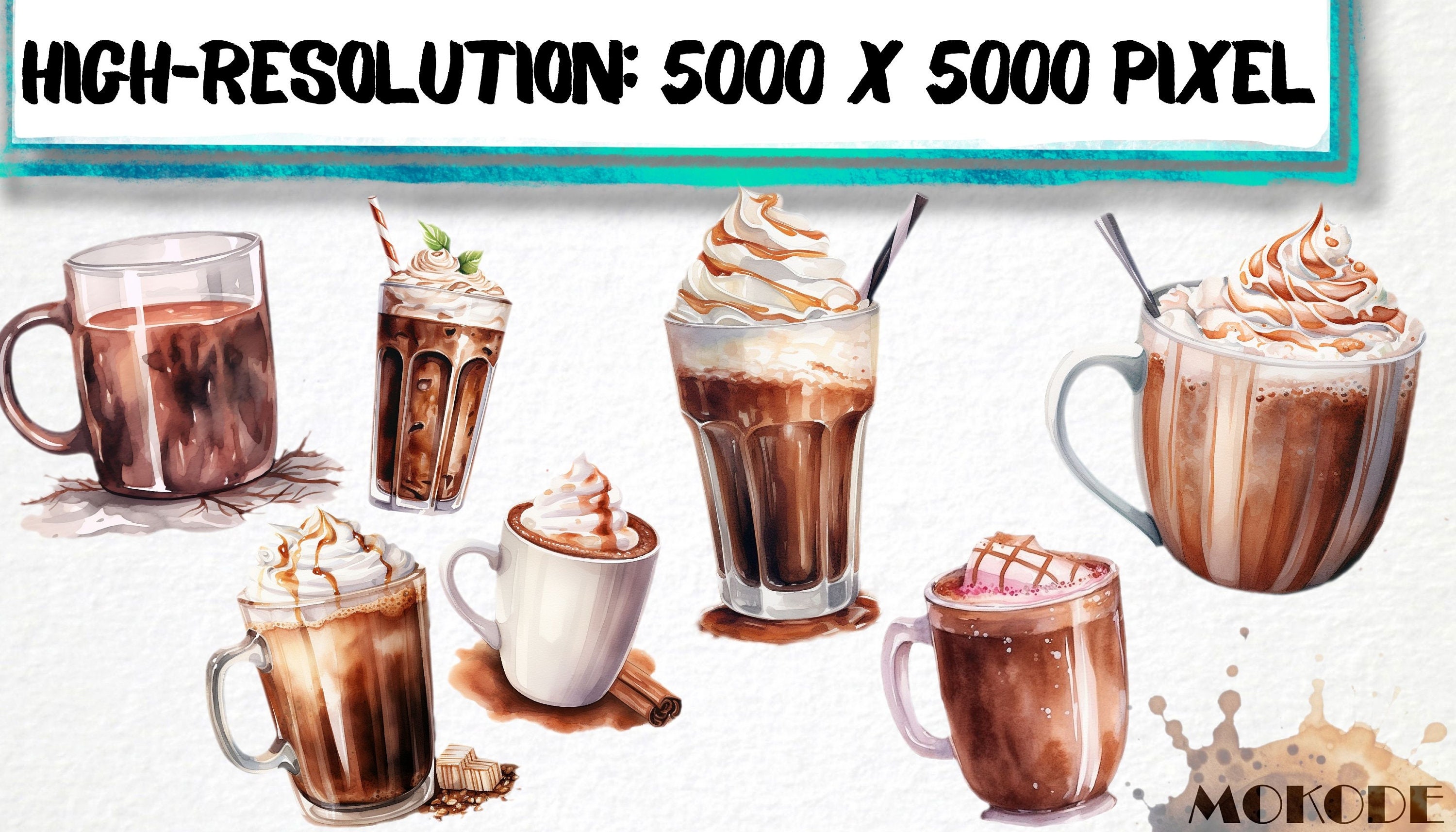 Hot Chocolate Clipart, Set of 13, Watercolor Cocoa Drink Christmas ...