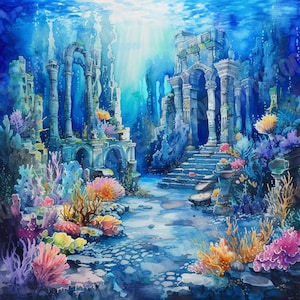 Watercolor Atlantis Illustration, Sunken City Designs (digital Download ...