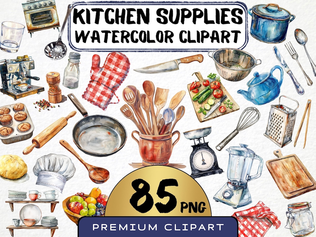 Watercolor Kitchen Supplies Clipart 85 Png, Baking Graphics, Cooking ...