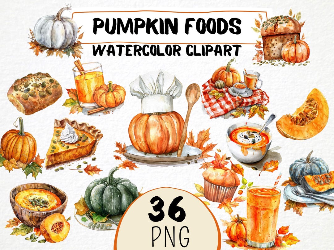 Watercolor Pumpkin Foods Clipart 36 Png, Autumn Dishes, Pumpkin Spice ...