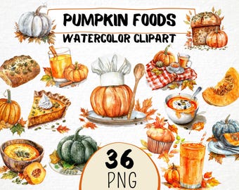 Watercolor Pumpkin Foods Clipart, Autumn Dishes (digital Download) - Etsy