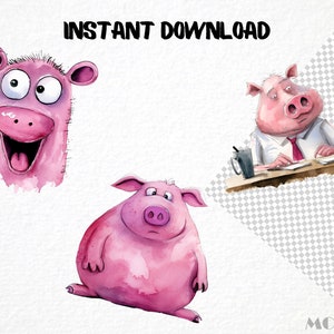 Funny Pink Pig Clipart 30 Png, Cute Caricature Piglet, Farm Animal ...