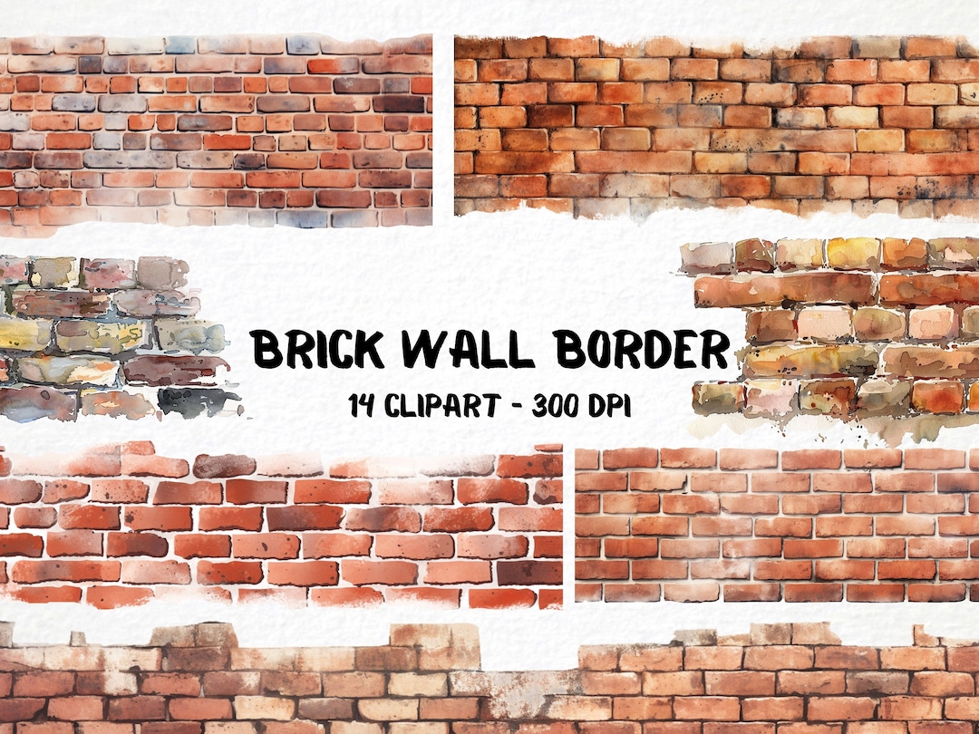 Watercolor Brick Wall Borders 14 Png Clipart Bundle, DIY Graphics ...