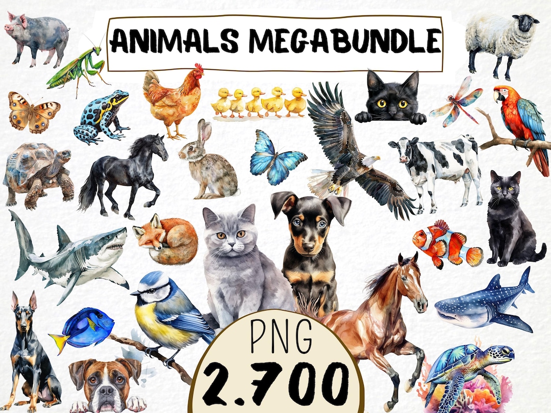 Animals Megabundle Clipart 2700 Png, Watercolor Cute Peeking Dogs Pet ...