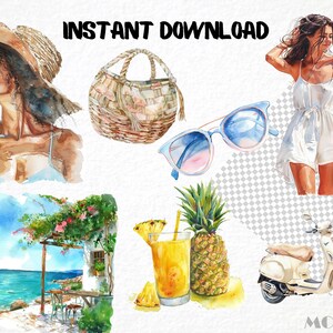 Summer Beach Day Clipart 86 Png, Watercolor Girl Vacation, Travel ...