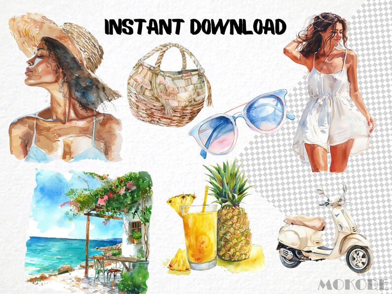 Summer Beach Day Clipart 86 Png, Watercolor Girl Vacation, Travel ...