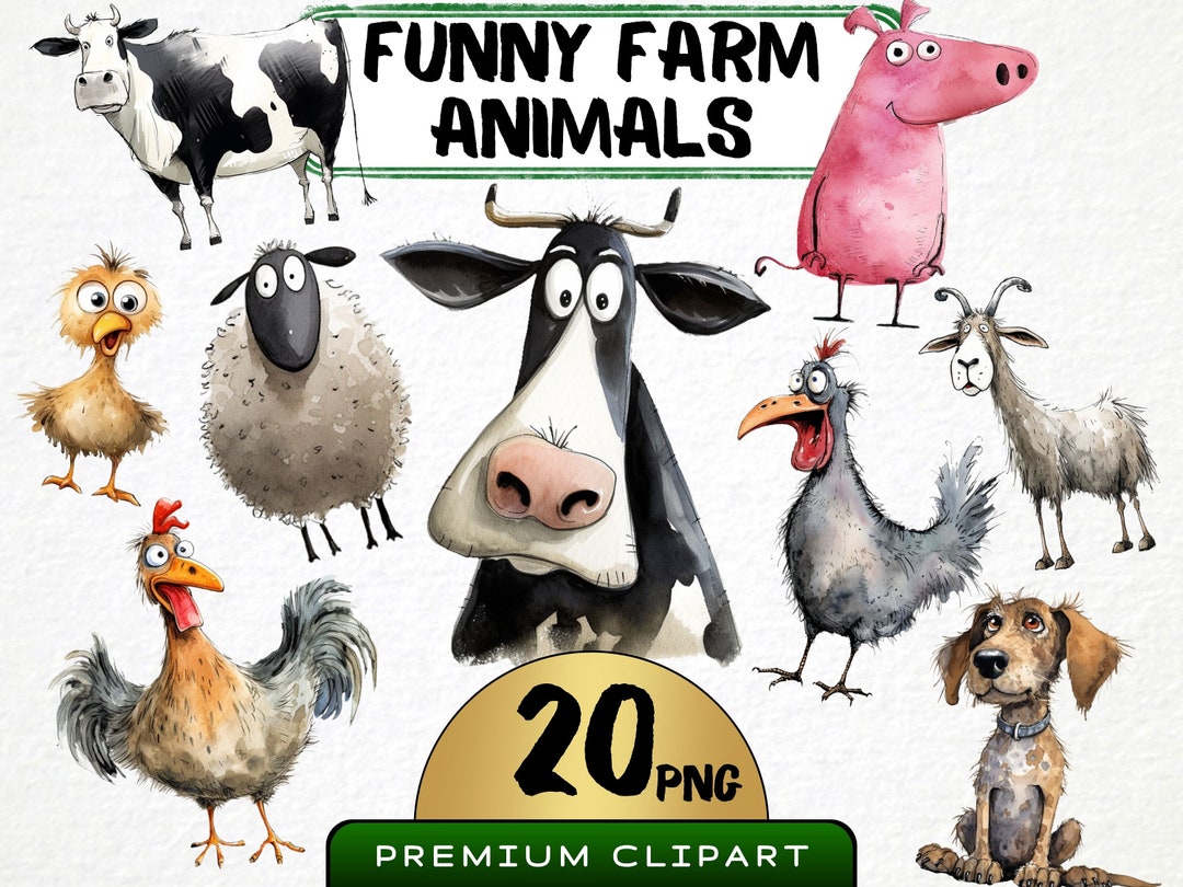 Funny Farm Animals Clipart 20 Png, Cute Caricature Pets, Quirky Cow ...
