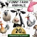 Funny Farm Animals Watercolor Clipart, Cartoon Caricatures (20 PNG) - Etsy