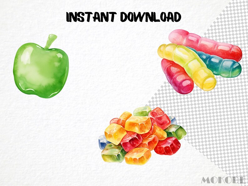 Watercolor Gummy Candy Clipart, Sweets Illustrations (21 PNG ...