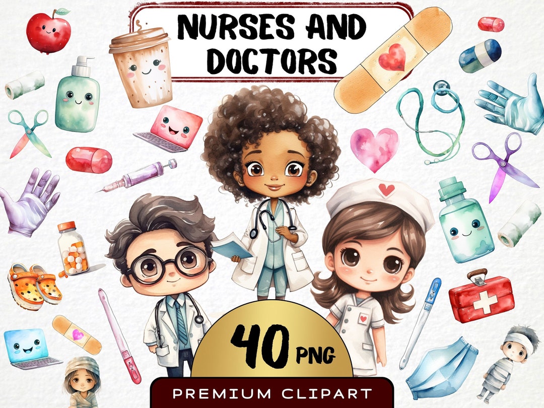 Watercolor Doctor and Nurse Clipart, 40 Png, Medical Clipart ...