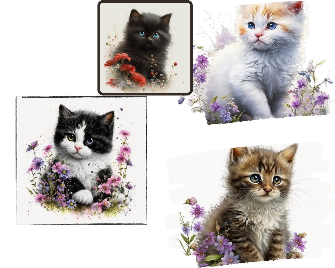 Cute Kittens Clip Art Funny Cats Design Bundle Watercolor Cat - Etsy