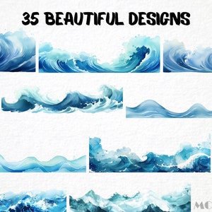 Watercolor Ocean Waves Borders 35 Png Clipart Bundle, DIY Graphics ...